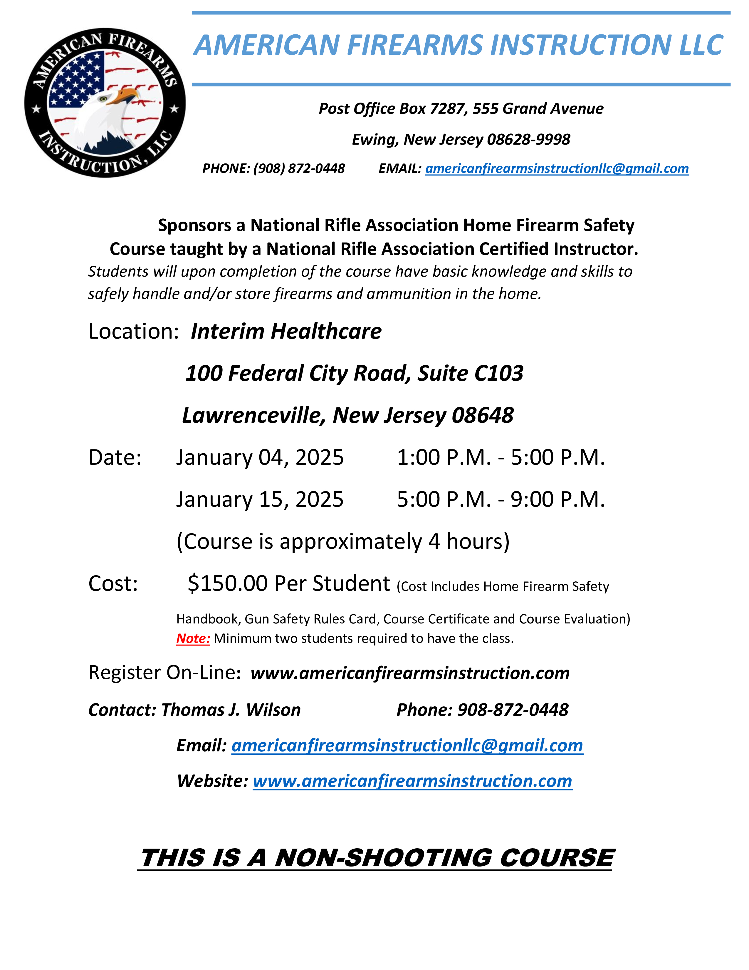 FIRST QUARTER 2025 SCHEDULED COURSES – American Firearms Instruction LLC